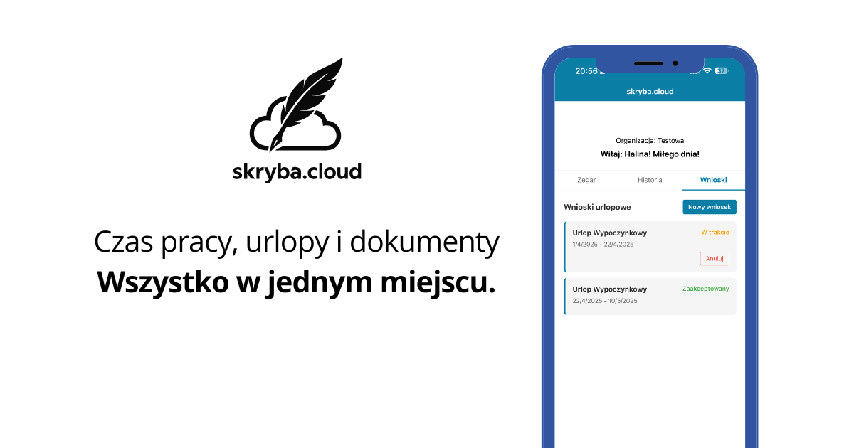 skryba.cloud - Nowoczesny system rejestracji czasu pracy w chmurze